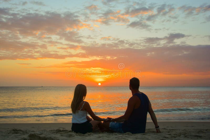 Couple Watching the Sunset on the Beach Stock Image - Image of chillout ...