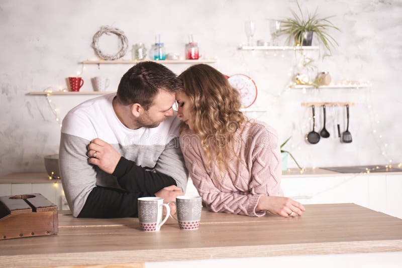 Romantic Couple in the Kitchen Stock Image - Image of people, happy ...