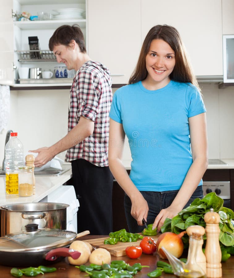 Loving Family Cooking in Kitchen Stock Photo - Image of together, flirt ...