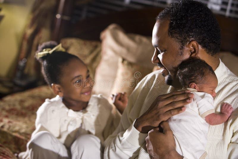 Family Man, Dad with Newborn Baby and Daughter Stock Image - Image of ...