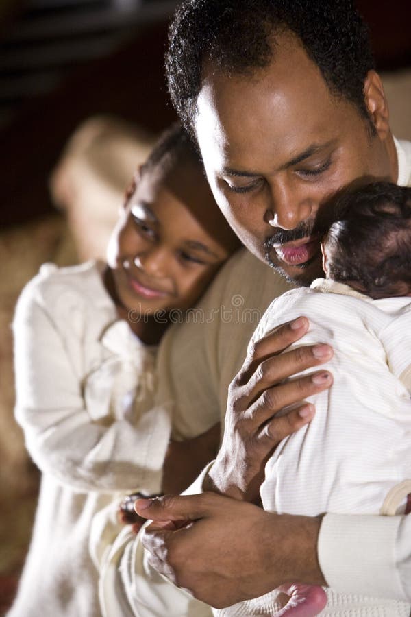 Family Man, Dad with Newborn Baby and Daughter Stock Image - Image of ...