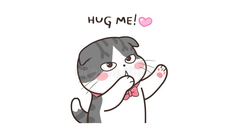 Loving Grey Cat Animation on White Background Stock Video - Video of ...