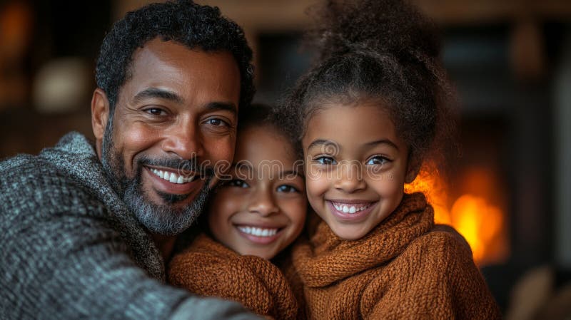 Loving Moments Shared between a Father and Two Daughters in a Warm ...