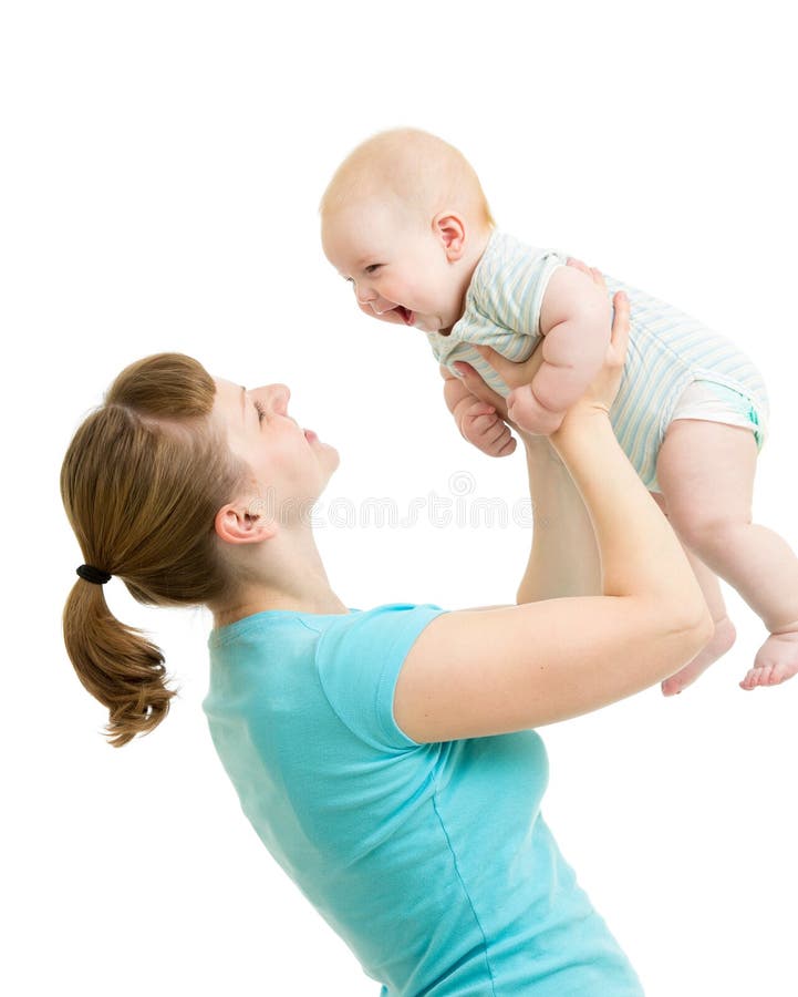 Loving Mother with Baby Boy Isolated Stock Photo - Image of parenthood ...