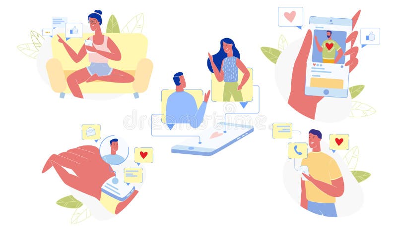 Loving People Communicating Using Gadgets Set Stock Vector ...