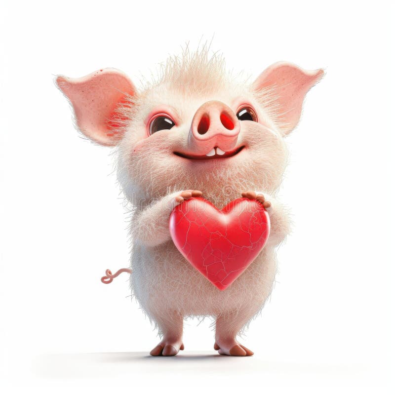 Loving Pig in 3D Tightly Holds a Red Heart, Making it a Charming ... Loving Pig in 3D Tightly Holds a Red Heart, Making it a Charming ...