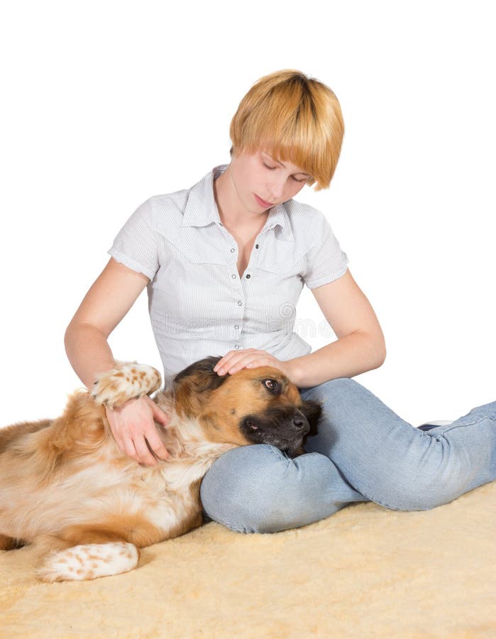 Loving woman with her dog stock image. Image of lying - 26604505