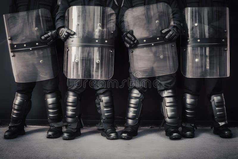 Low Angle of Anonymous Police Soldiers in Protective Uniforms and ...