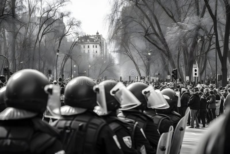 Low Angle of Anonymous Police Soldiers in Protective Uniforms and ...