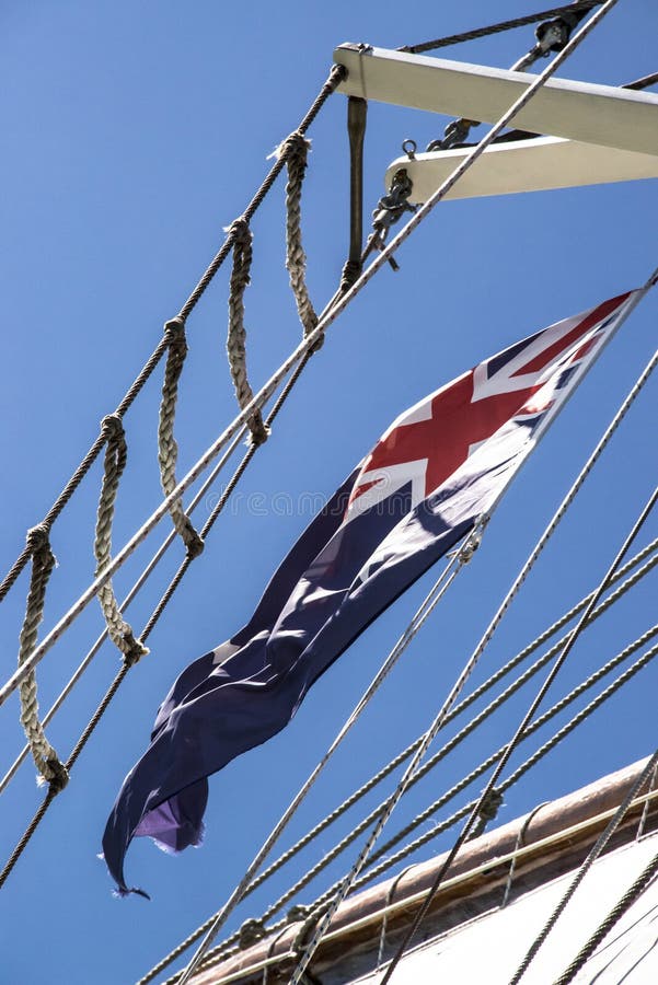 Low Angle of Australian Flag Floating in the Wing on a Ship Stock Photo ...