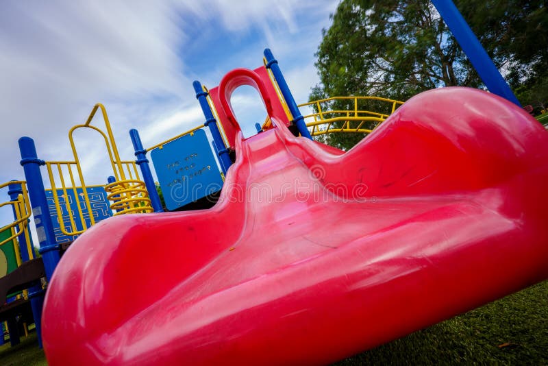 Low Angle Bottom of a Park Slide Red Stock Photo - Image of outdoors ...