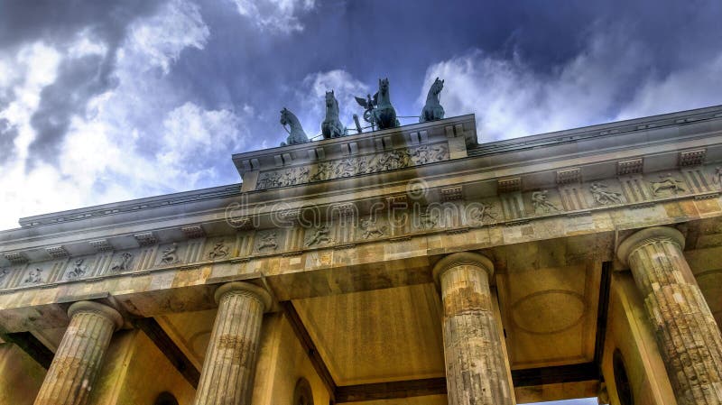 Low Angle of Brandenburg Gate Neoclassical Monument Statues on Top with ...