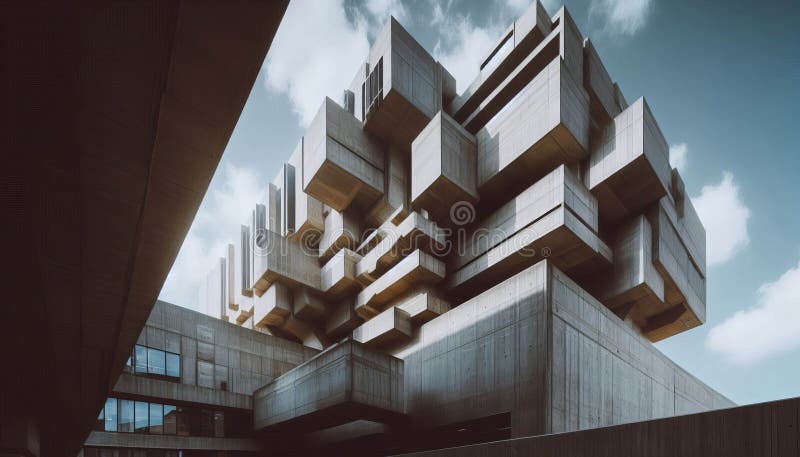 Low Angle Brutalist Structure Next To Contemporary Design the he Stock ...