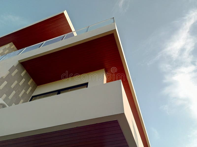 Low Angle of Building Corner Stock Image - Image of copy, railing ...
