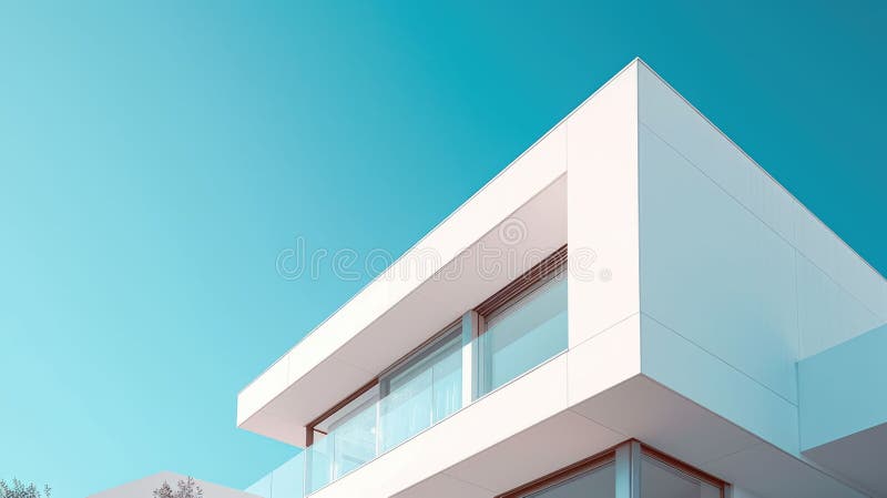 Low Angle Camera of White Minimalist Architectural Building with Sky ...