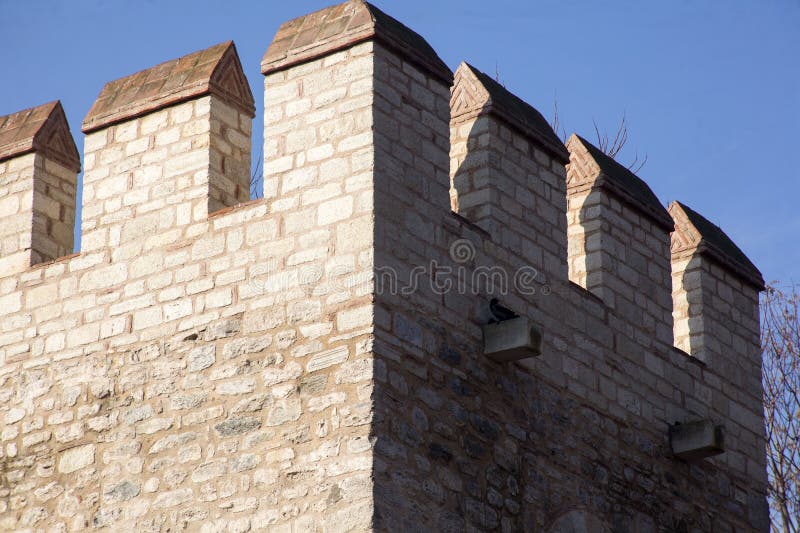 Low Angle of a Castle Turret of Brick in Sunlight Stock Image - Image ...