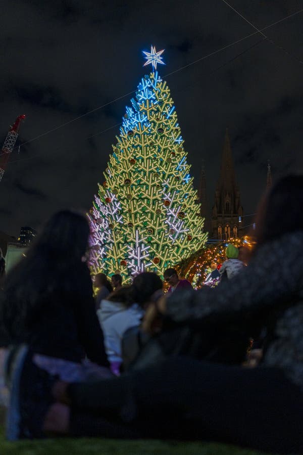 Low Angle of Christmas Tree at Federation Square, Melbourne Editorial ...