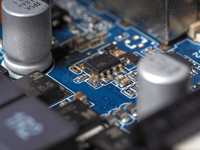 Close-up of the Video Card Chip Showing the Board and Capacitors Stock ...