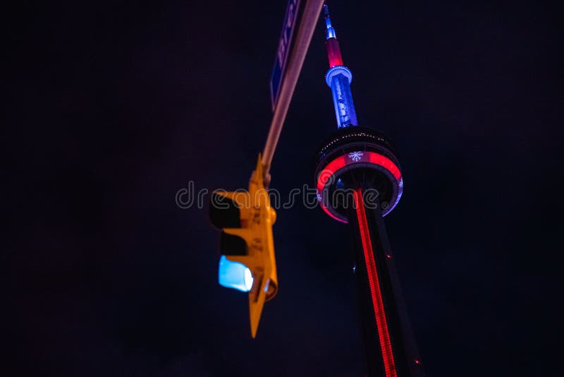 Low Angle of the CV Tower and a Traffic Light in Toronto Canada at ...