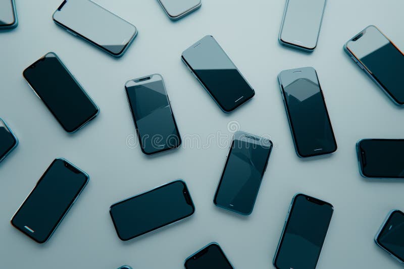 Low Angle 3d Render of Multiple Phone Screens Displayed on a Clean ...