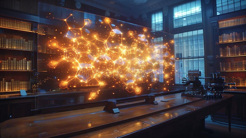 Low Angle Dolly Shot of Glowing Network Displayed on Glass Screen in a ...
