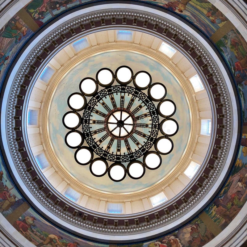 Low Angle of a Dome Ceiling with a Round Chandelier Editorial Stock ...
