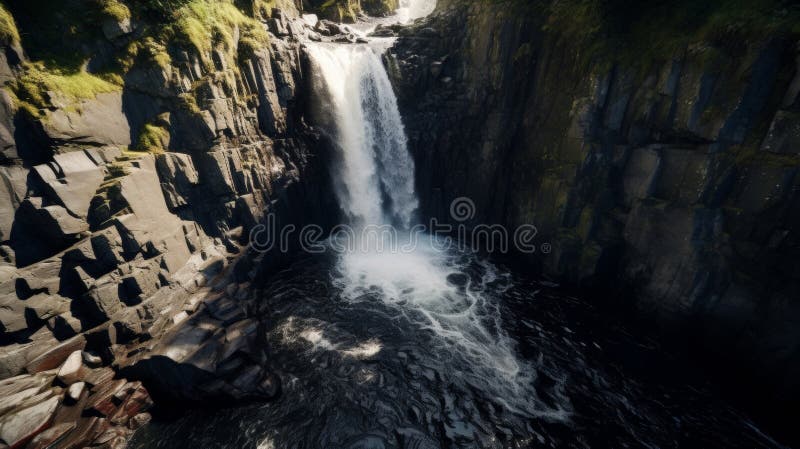 Low Angle Drone Shot of Cascading Waterfall Stock Illustration ...