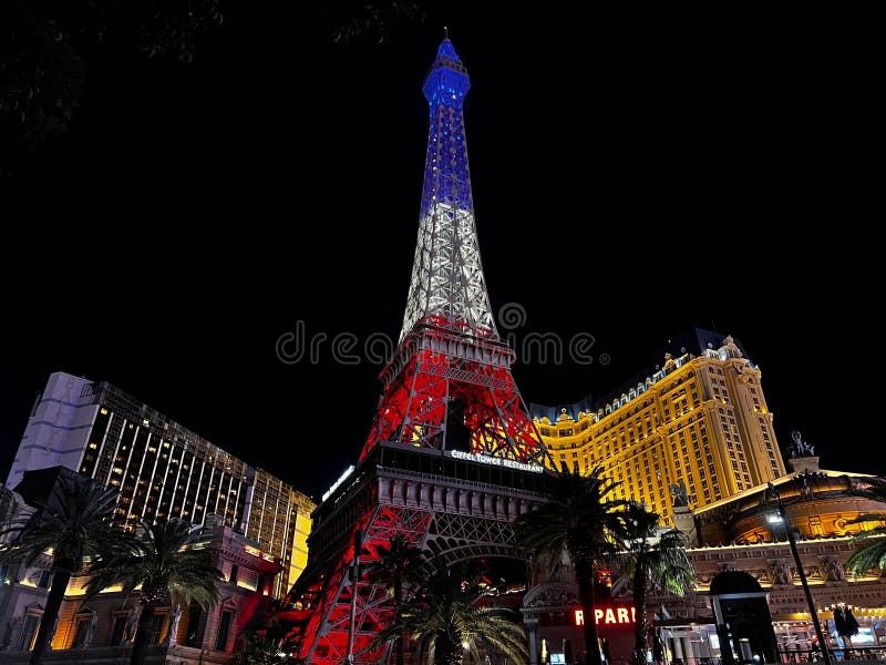 Low Angle of the Eiffel Tower, Illuminated at Night in Las Vegas ... Low Angle of the Eiffel Tower, Illuminated at Night in Las Vegas ...
