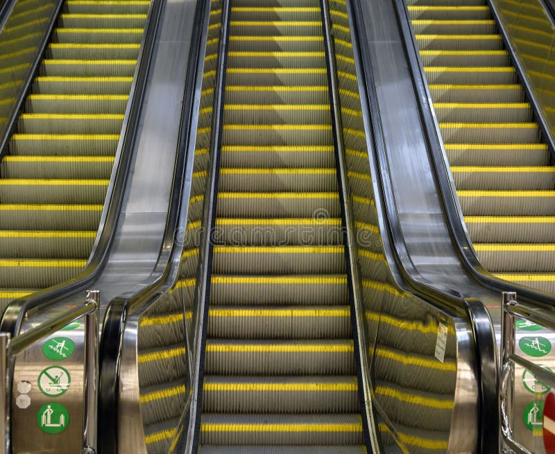 Escalator with Lines Outlining Every Steps for Marking Boundary of ...