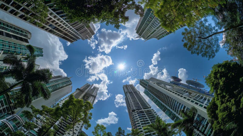 Low Angle Fish Eye Shot Garden City Skyscraper Stock Image - Image of ...