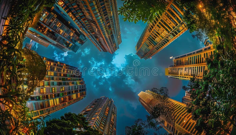 Low Angle Fish Eye Shot Garden City Skyscraper Singapore Stock ...