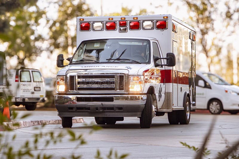 Low Angle and Front View of a Parked Ambulance Stock Image - Image of ...