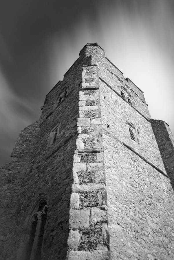 Low Angle Grayscale of the Ruins of an Old Castle Tower Stock Photo ...