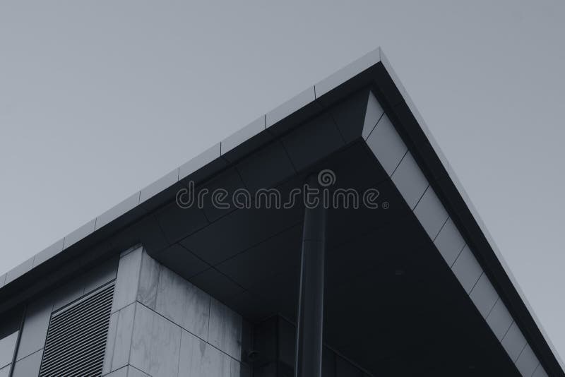 Low Angle Grayscale Shot of a Triangular Modern Building Roof Stock ...