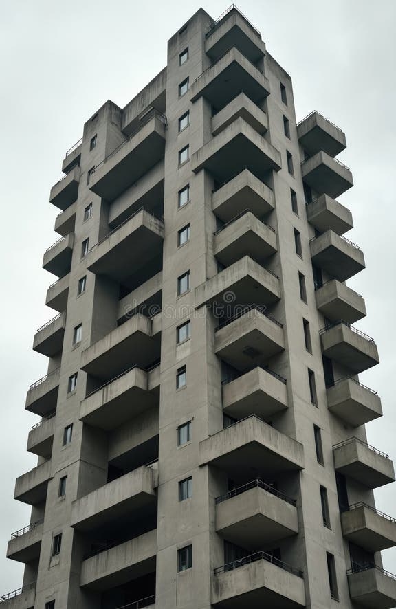 Low Angle of Grey Brutalist Building with Repetitive Balcony Patterns ...