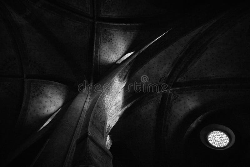 Low Angle Greyscale Shot of an Old Historic Building Ceiling Stock ...