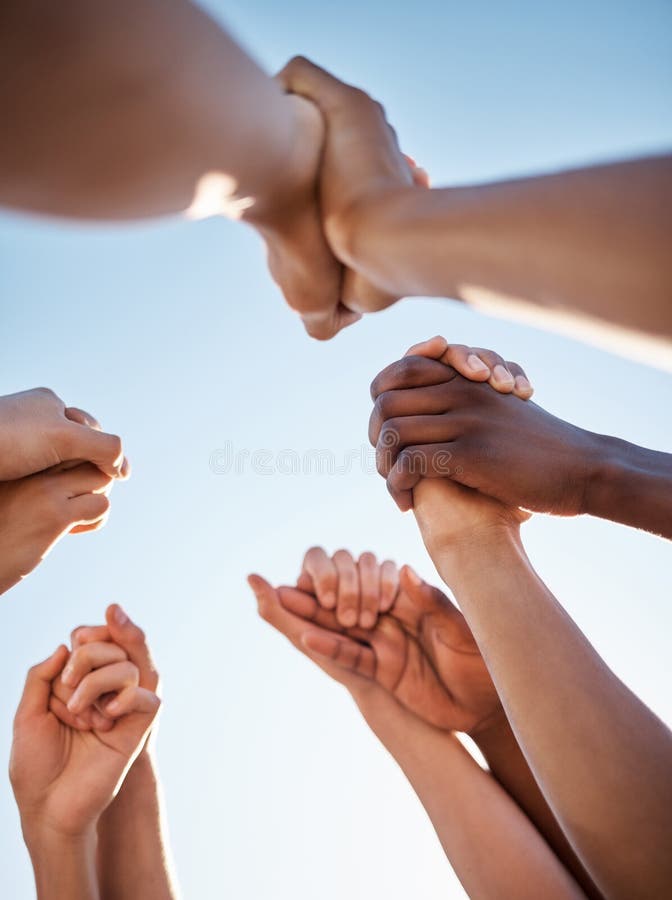 Low Angle, Group and Holding Hands in Support, Trust Huddle and ...