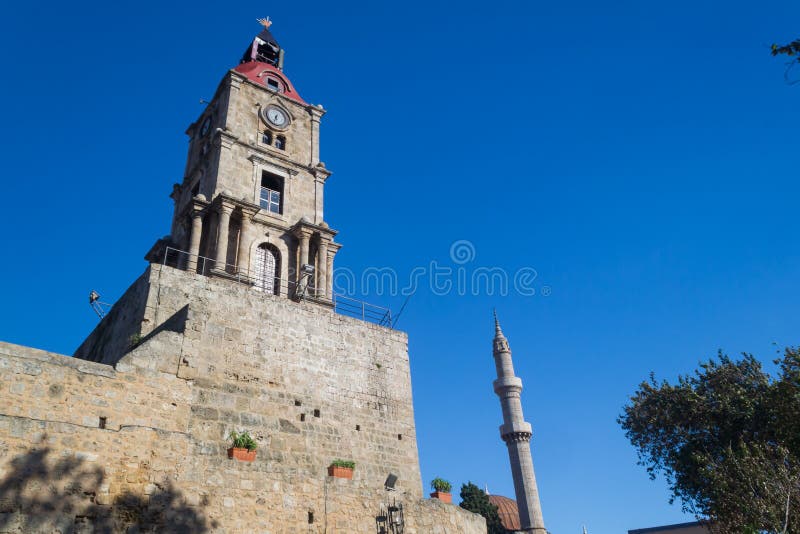 Low Angle of the Historical Medieval Clock Tower Roloi Under the Blue ...