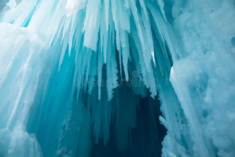 Low Angle of an Ice Formation with Hanging Huge Icicles Stock Image ...