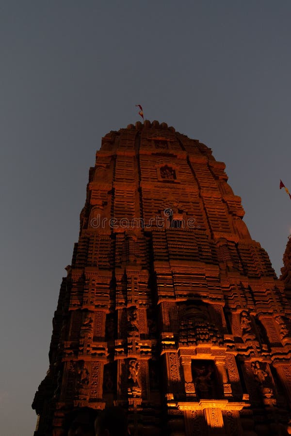 Low-angle of an Illuminated Temple by Light in Hyderabad in India, with ...