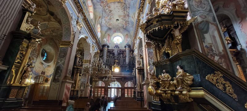 Low Angle Inside View of Bernardine Monastery with Vintage Architecture ...