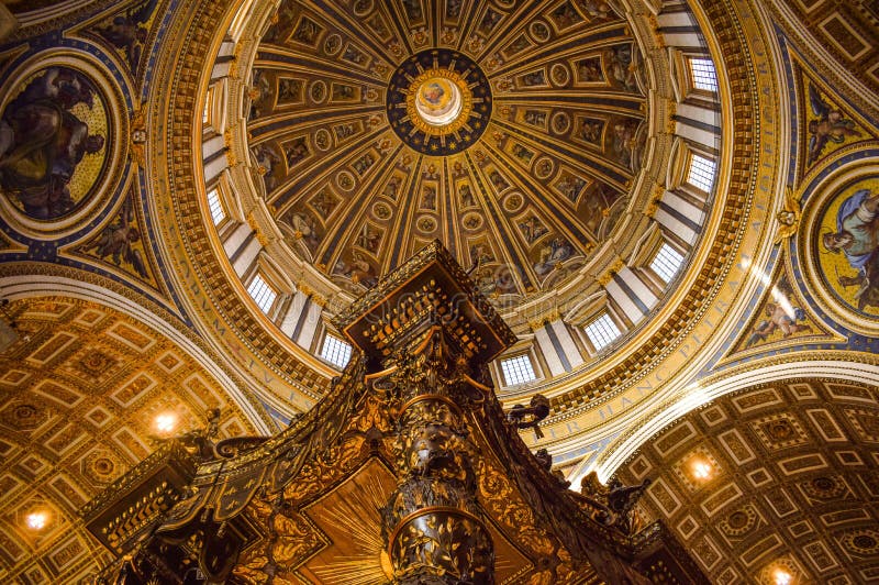 Low Angle of the Interior Dome and Baldacchino Inside St. Peter ...