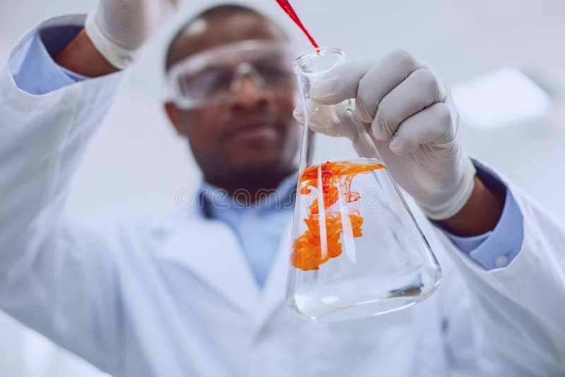 Low Angle of a Lab Flask during the Research Stock Image - Image of ...