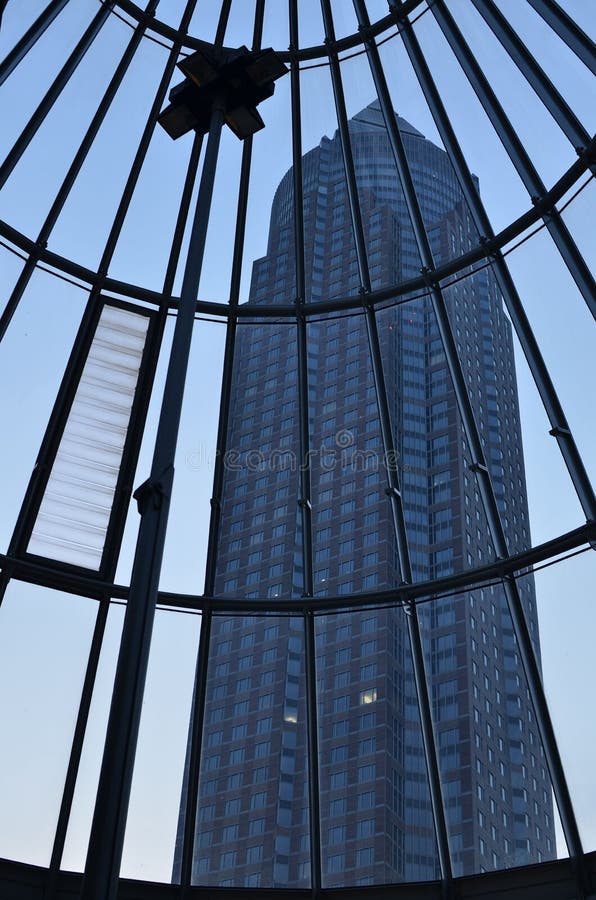 Low-angle of the Messeturm Skyscraper in Frankfurt, Germany, from the ...