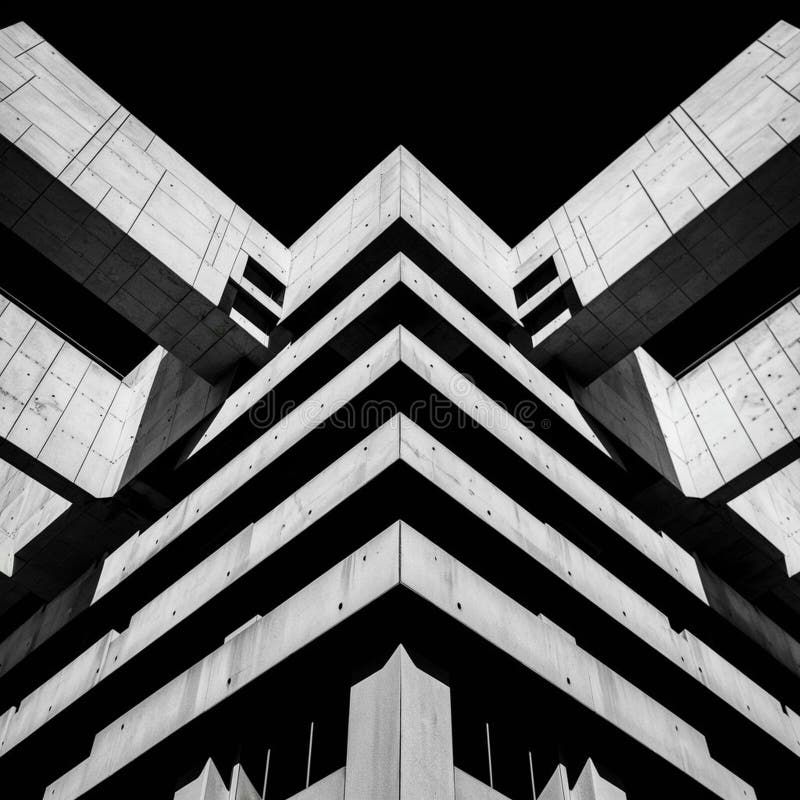 Low Angle View of a Brutalist Building with Strong Geometric Lines in ...