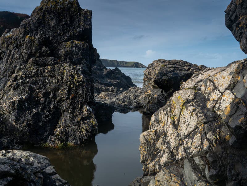 Low Angle of the Ocean between Cliffs Stock Image - Image of ocean ...