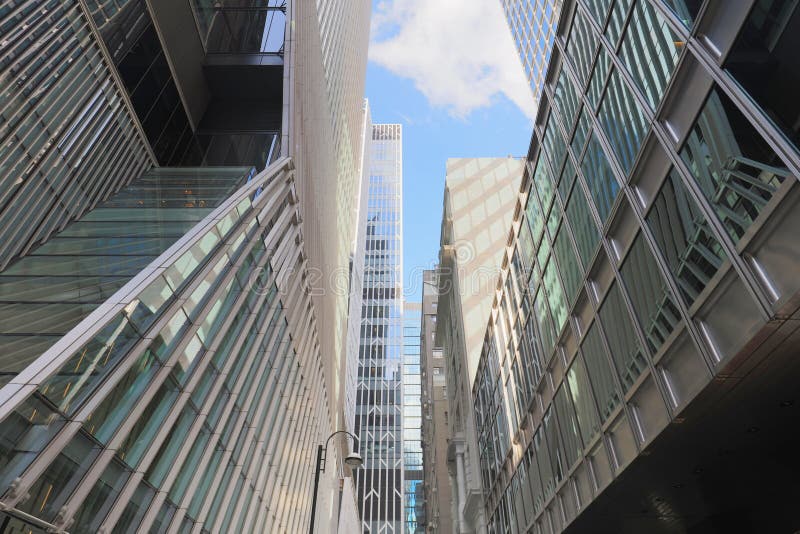 Low Angle of Office Buildings in Hong Kong Stock Image - Image of glass ...