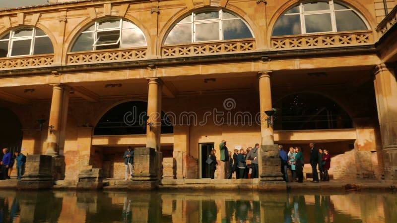 Low Angle Panning Shot of the Famous Roman Spa Complex in Bath, UK on a ...