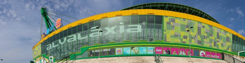 Low-angle Panoramic View of the Exterior of Jose Alvalade Stadium Under ...