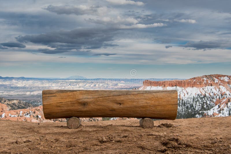 Low Angle of Park Bench Looking Out Over Snowy Hoodoos Stock Image ...